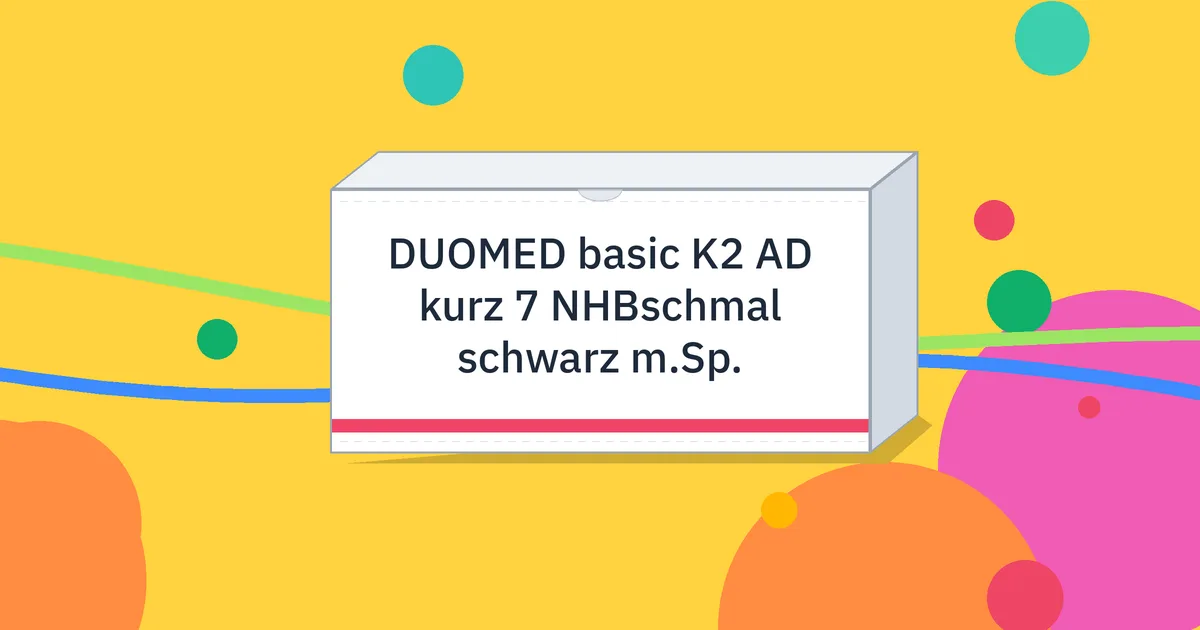 Symbolbild: Packung mit der Aufschrift DUOMED basic K2 AD kurz 7 NHBschmal schwarz m.Sp. (PZN 20907966) – Verfügbarkeit und Bezug in Apotheken in Frankfurt am Main