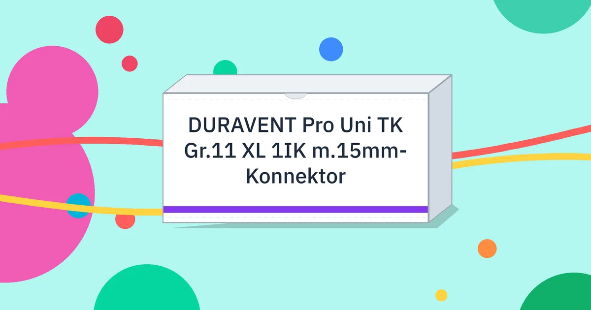 Symbolbild: Packung mit der Aufschrift DURAVENT Pro Uni TK Gr.11 XL 1IK m.15mm-Konnektor (PZN 19242970) – Verfügbarkeit und Bezug in Apotheken in Frankfurt am Main
