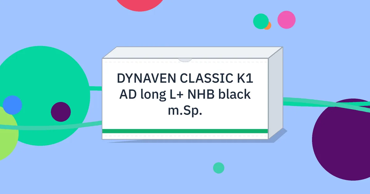 Symbolbild: Packung mit der Aufschrift DYNAVEN CLASSIC K1 AD long L+ NHB black m.Sp. (PZN 18415144) – Verfügbarkeit und Bezug in Apotheken in Frankfurt am Main