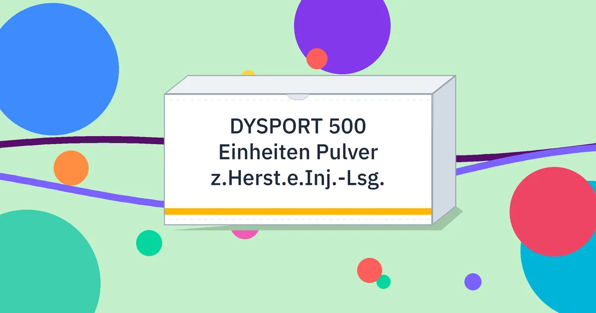 Symbolbild: Packung mit der Aufschrift DYSPORT 500 Einheiten Pulver z.Herst.e.Inj.-Lsg. (PZN 02805481) – Verfügbarkeit und Bezug in Apotheken in Frankfurt am Main