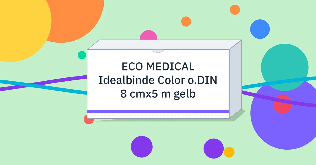 Symbolbild: Packung mit der Aufschrift ECO MEDICAL Idealbinde Color o.DIN 8 cmx5 m gelb (PZN 00740932) – Verfügbarkeit und Bezug in Apotheken in Frankfurt am Main