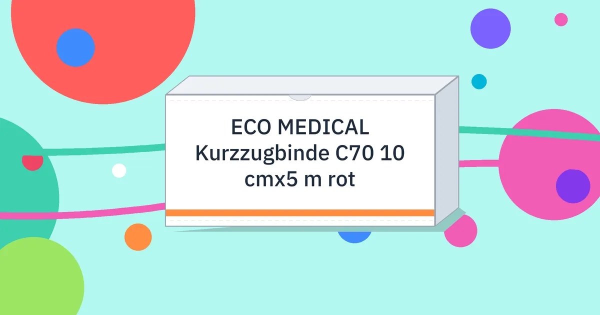 Symbolbild: Packung mit der Aufschrift ECO MEDICAL Kurzzugbinde C70 10 cmx5 m rot (PZN 14189797) – Verfügbarkeit und Bezug in Apotheken in Frankfurt am Main