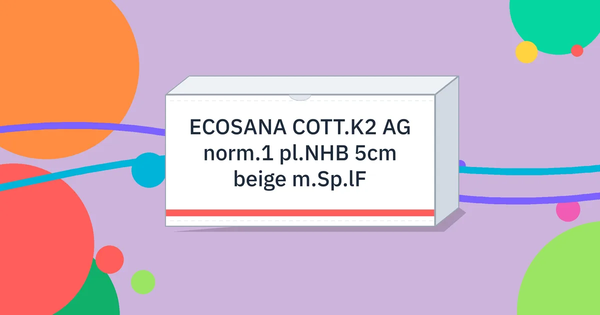 Symbolbild: Packung mit der Aufschrift ECOSANA COTT.K2 AG norm.1 pl.NHB 5cm beige m.Sp.lF (PZN 16948669) – Verfügbarkeit und Bezug in Apotheken in Frankfurt am Main