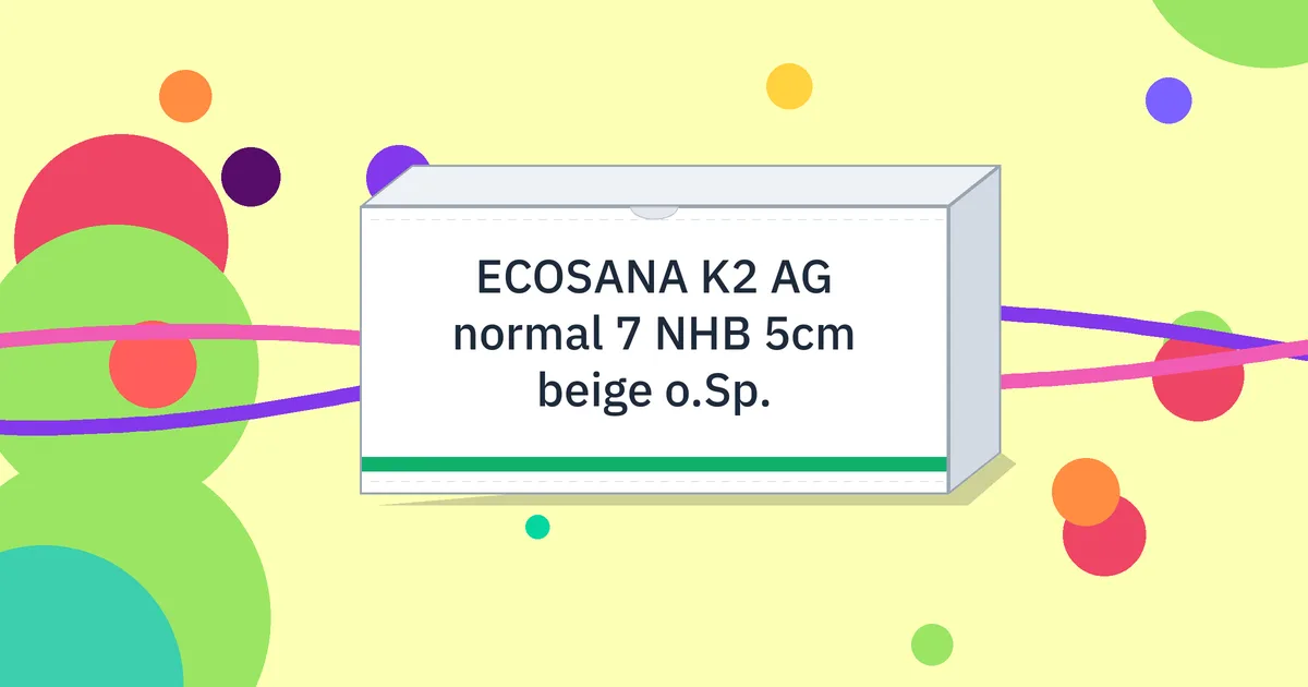 Symbolbild: Packung mit der Aufschrift ECOSANA K2 AG normal 7 NHB 5cm beige o.Sp. (PZN 01530533) – Verfügbarkeit und Bezug in Apotheken in Frankfurt am Main