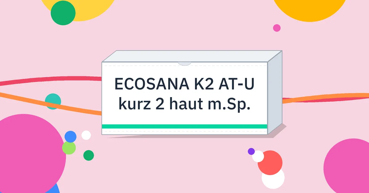 Symbolbild: Packung mit der Aufschrift ECOSANA K2 AT-U kurz 2 haut m.Sp. (PZN 01573873) – Verfügbarkeit und Bezug in Apotheken in Frankfurt am Main