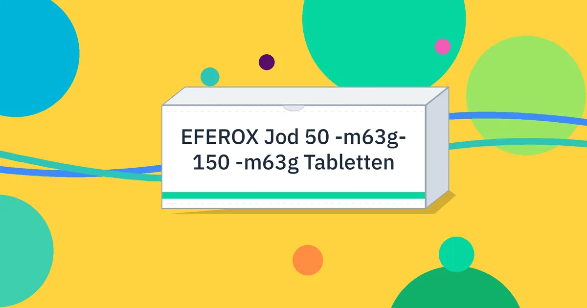 Symbolbild: Packung mit der Aufschrift EFEROX Jod 50 -m63g-150 -m63g Tabletten (PZN 02843056) – Verfügbarkeit und Bezug in Apotheken in Frankfurt am Main