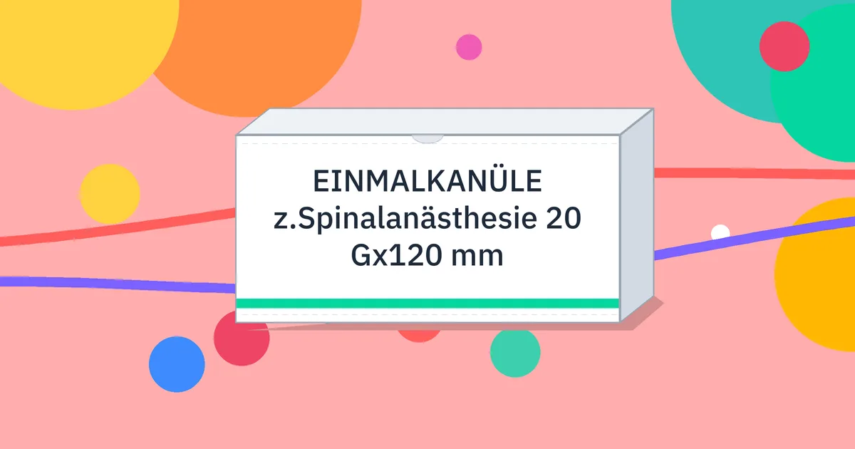 Symbolbild: Packung mit der Aufschrift EINMALKANÜLE z.Spinalanästhesie 20 Gx120 mm (PZN 11562333) – Verfügbarkeit und Bezug in Apotheken in Frankfurt am Main