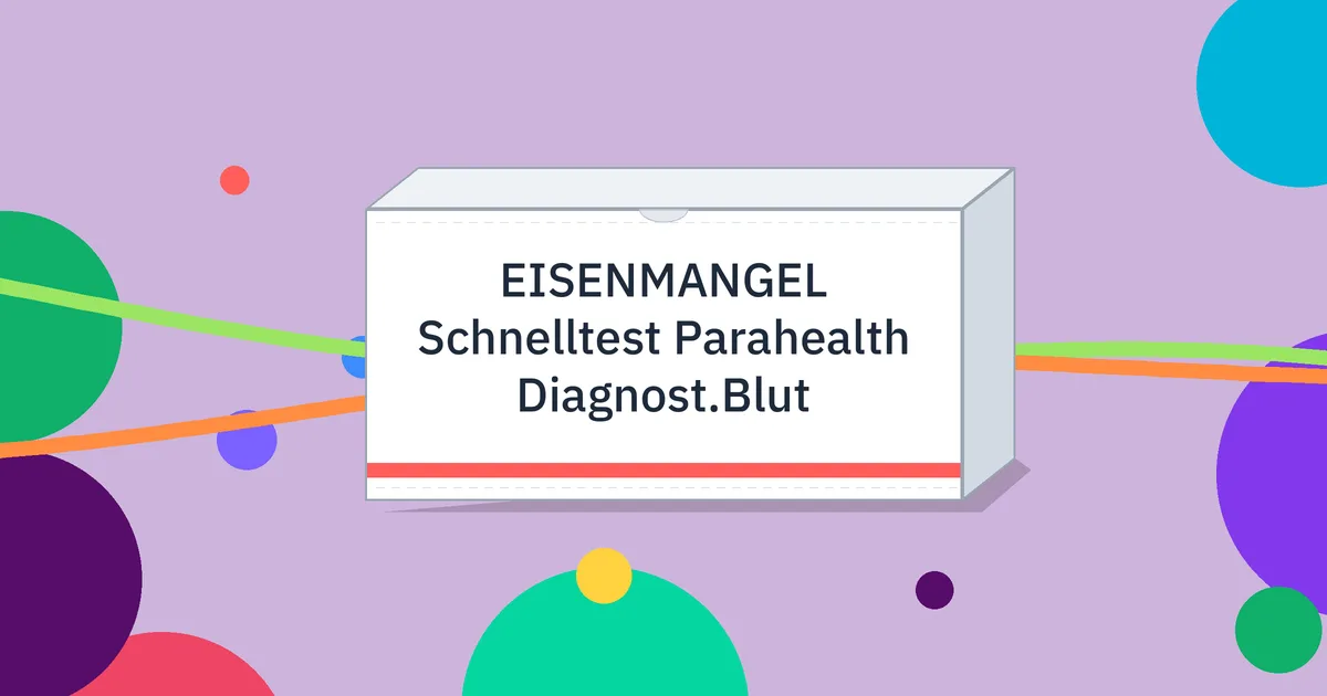 Symbolbild: Packung mit der Aufschrift EISENMANGEL Schnelltest Parahealth Diagnost.Blut (PZN 19108763) – Verfügbarkeit und Bezug in Apotheken in Frankfurt am Main