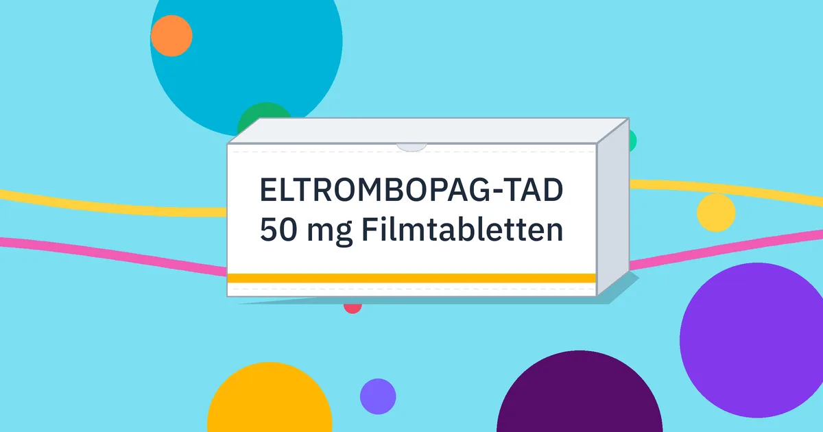 Symbolbild: Packung mit der Aufschrift ELTROMBOPAG-TAD 50 mg Filmtabletten (PZN 19878863) – Verfügbarkeit und Bezug in Apotheken in Frankfurt am Main