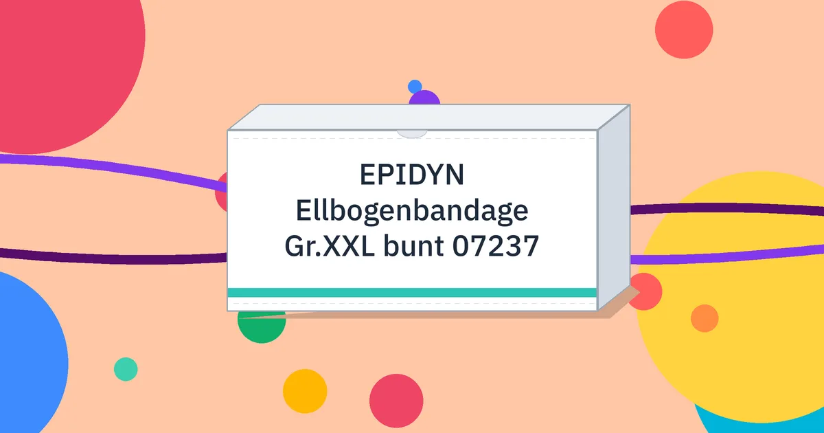 Symbolbild: Packung mit der Aufschrift EPIDYN Ellbogenbandage Gr.XXL bunt 07237 (PZN 08732576) – Verfügbarkeit und Bezug in Apotheken in Frankfurt am Main