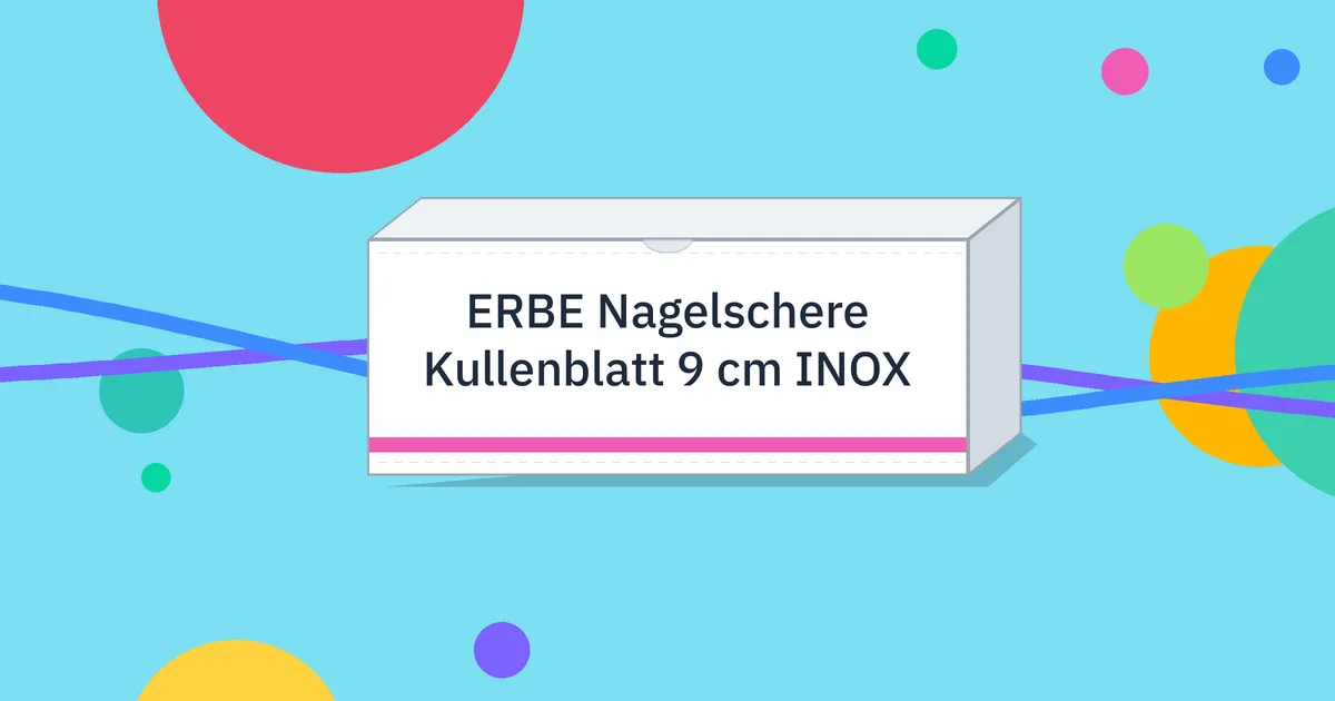 Symbolbild: Packung mit der Aufschrift ERBE Nagelschere Kullenblatt 9 cm INOX (PZN 15733748) – Verfügbarkeit und Bezug in Apotheken in Frankfurt am Main