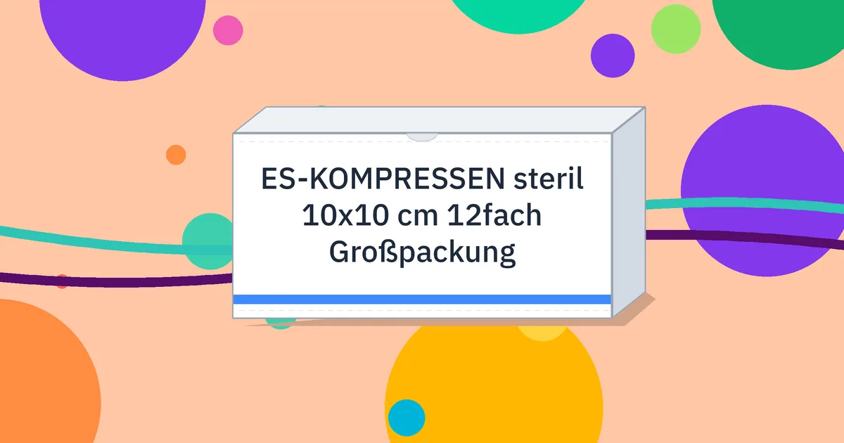 Symbolbild: Packung mit der Aufschrift ES-KOMPRESSEN steril 10x10 cm 12fach Großpackung (PZN 06454110) – Verfügbarkeit und Bezug in Apotheken in Frankfurt am Main