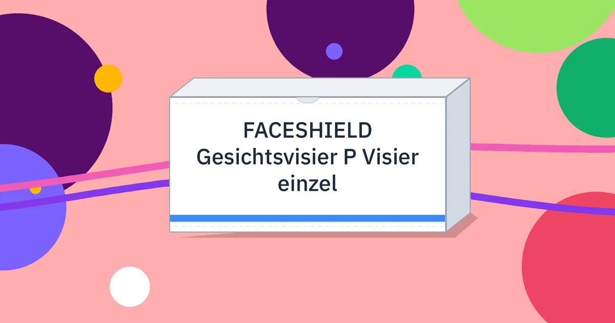 Symbolbild: Packung mit der Aufschrift FACESHIELD Gesichtsvisier P Visier einzel (PZN 16797791) – Verfügbarkeit und Bezug in Apotheken in Frankfurt am Main