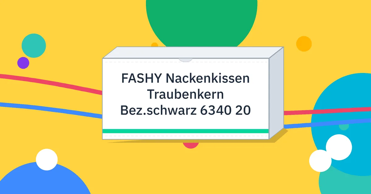 Symbolbild: Packung mit der Aufschrift FASHY Nackenkissen Traubenkern Bez.schwarz 6340 20 (PZN 20351730) – Verfügbarkeit und Bezug in Apotheken in Frankfurt am Main