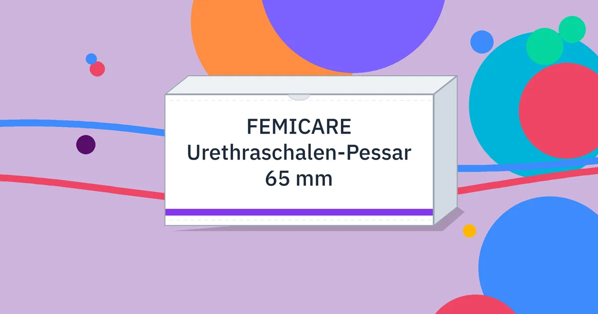 Symbolbild: Packung mit der Aufschrift FEMICARE Urethraschalen-Pessar 65 mm (PZN 19336659) – Verfügbarkeit und Bezug in Apotheken in Frankfurt am Main