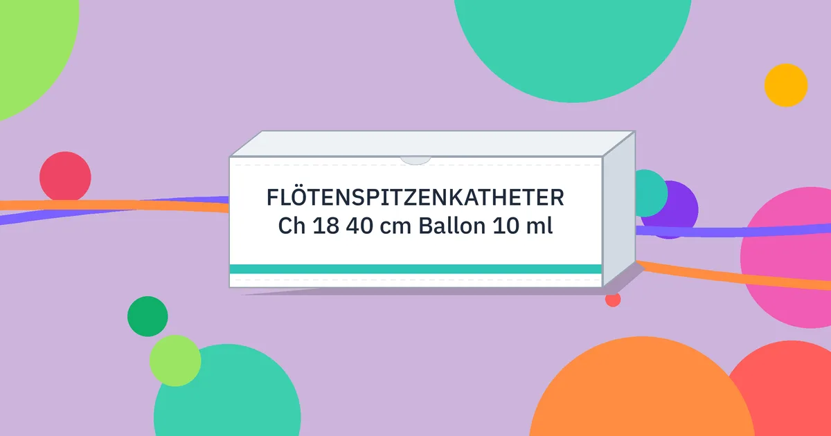 Symbolbild: Packung mit der Aufschrift FLÖTENSPITZENKATHETER Ch 18 40 cm Ballon 10 ml (PZN 15882135) – Verfügbarkeit und Bezug in Apotheken in Frankfurt am Main