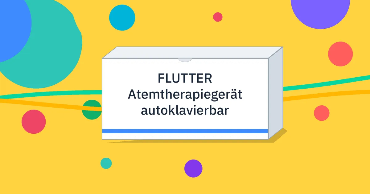 Symbolbild: Packung mit der Aufschrift FLUTTER Atemtherapiegerät autoklavierbar (PZN 05561944) – Verfügbarkeit und Bezug in Apotheken in Frankfurt am Main