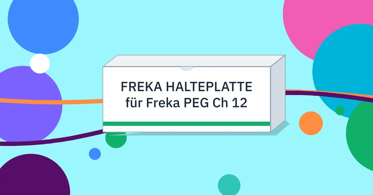 Symbolbild: Packung mit der Aufschrift FREKA HALTEPLATTE für Freka PEG Ch 12 (PZN 16496983) – Verfügbarkeit und Bezug in Apotheken in Frankfurt am Main