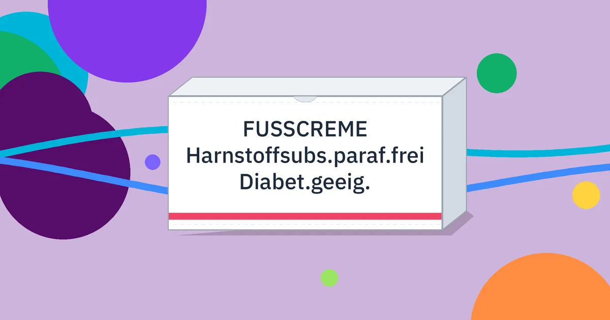 Symbolbild: Packung mit der Aufschrift FUSSCREME Harnstoffsubs.paraf.frei Diabet.geeig. (PZN 06726784) – Verfügbarkeit und Bezug in Apotheken in Frankfurt am Main