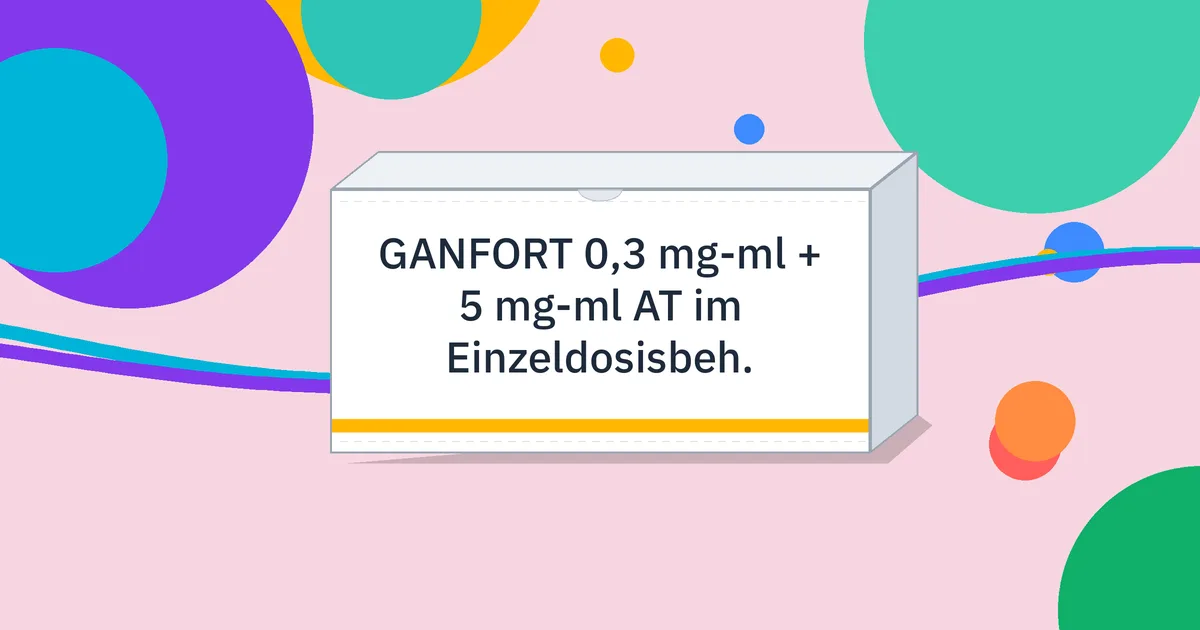Symbolbild: Packung mit der Aufschrift GANFORT 0,3 mg-ml + 5 mg-ml AT im Einzeldosisbeh. (PZN 06640172) – Verfügbarkeit und Bezug in Apotheken in Frankfurt am Main