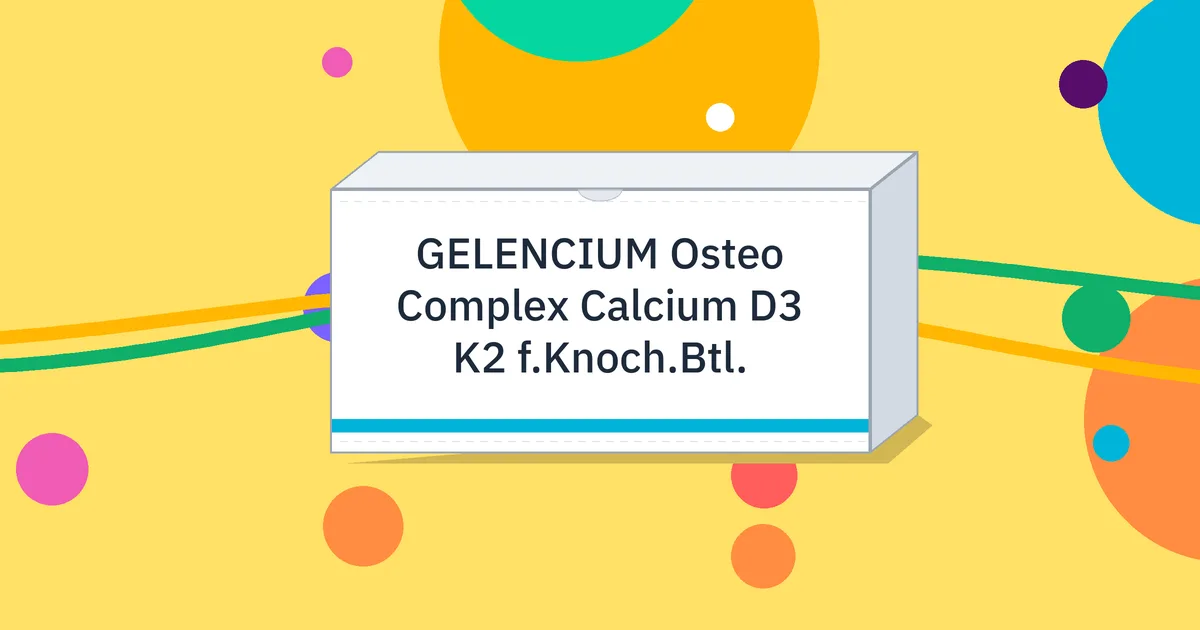 Symbolbild: Packung mit der Aufschrift GELENCIUM Osteo Complex Calcium D3 K2 f.Knoch.Btl. (PZN 20217500) – Verfügbarkeit und Bezug in Apotheken in Frankfurt am Main