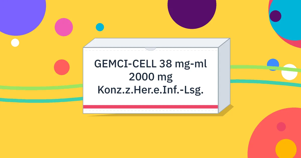 Symbolbild: Packung mit der Aufschrift GEMCI-CELL 38 mg-ml 2000 mg Konz.z.Her.e.Inf.-Lsg. (PZN 05389942) – Verfügbarkeit und Bezug in Apotheken in Frankfurt am Main
