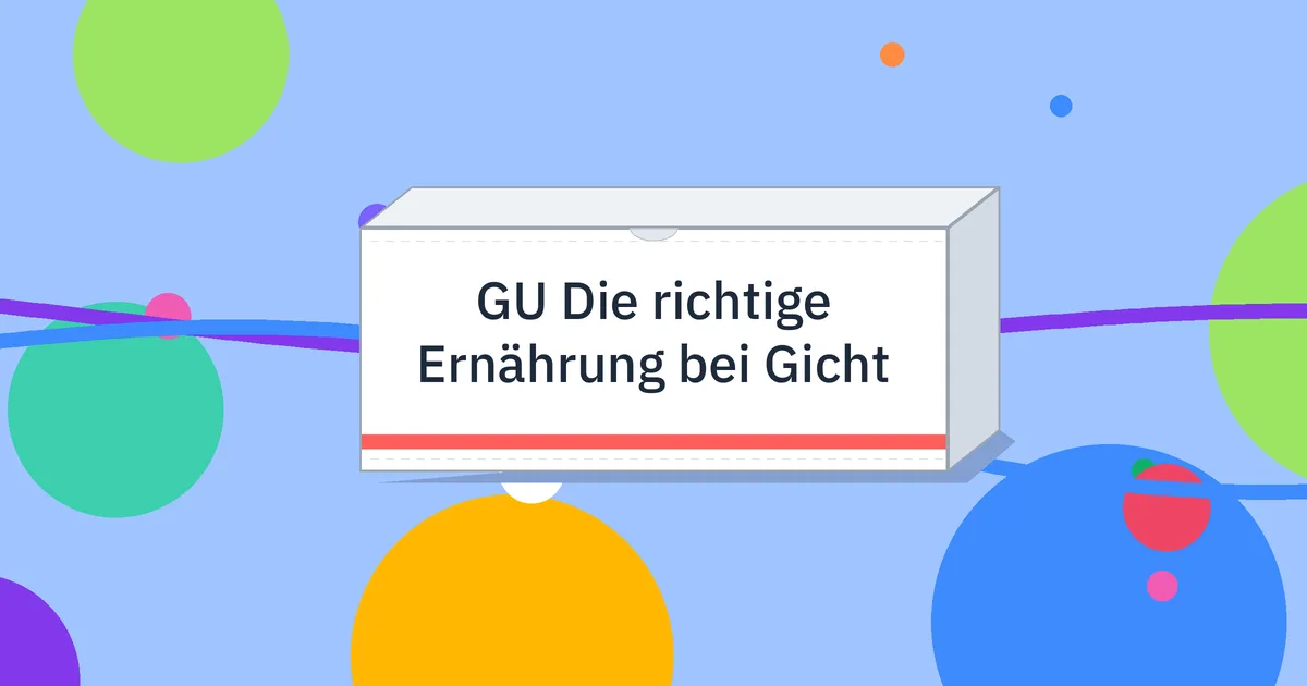 Symbolbild: Packung mit der Aufschrift GU Die richtige Ernährung bei Gicht (PZN 13749780) – Verfügbarkeit und Bezug in Apotheken in Frankfurt am Main