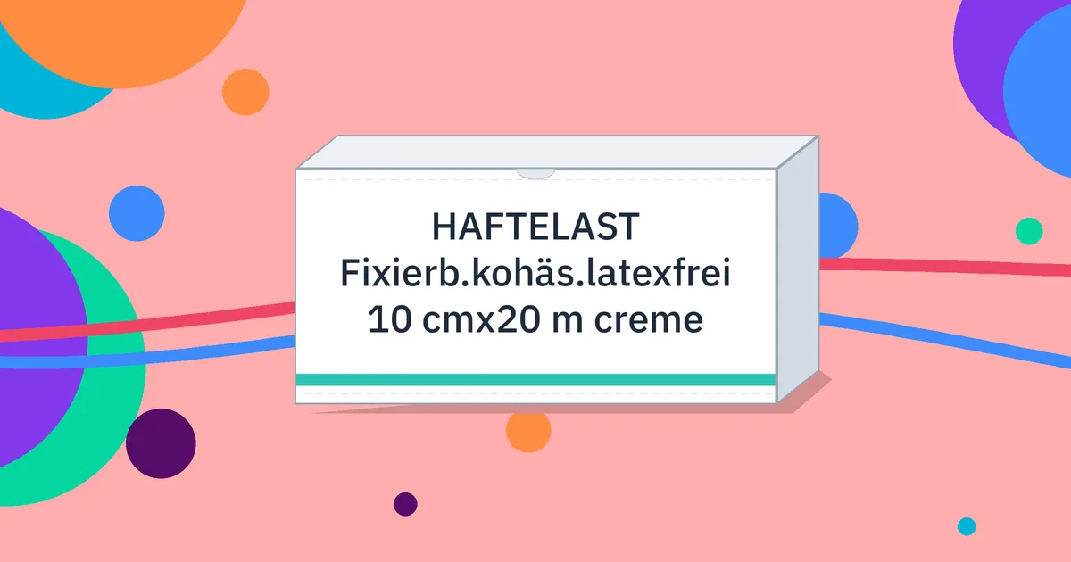 Symbolbild: Packung mit der Aufschrift HAFTELAST Fixierb.kohäs.latexfrei 10 cmx20 m creme (PZN 11382453) – Verfügbarkeit und Bezug in Apotheken in Frankfurt am Main