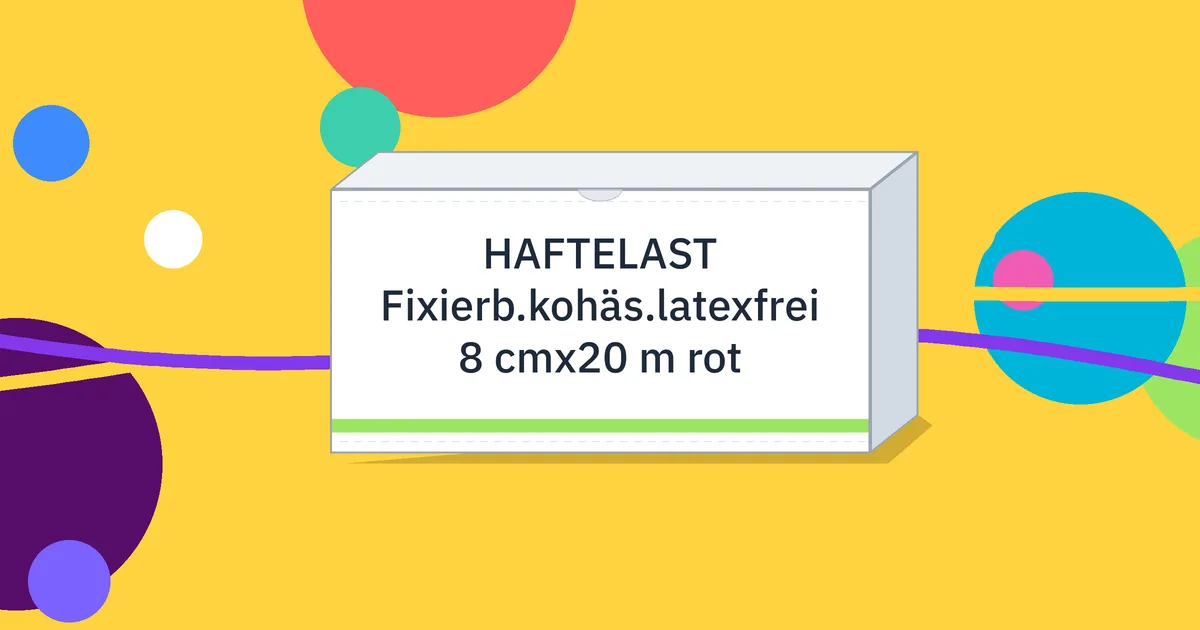Symbolbild: Packung mit der Aufschrift HAFTELAST Fixierb.kohäs.latexfrei 8 cmx20 m rot (PZN 08817284) – Verfügbarkeit und Bezug in Apotheken in Frankfurt am Main
