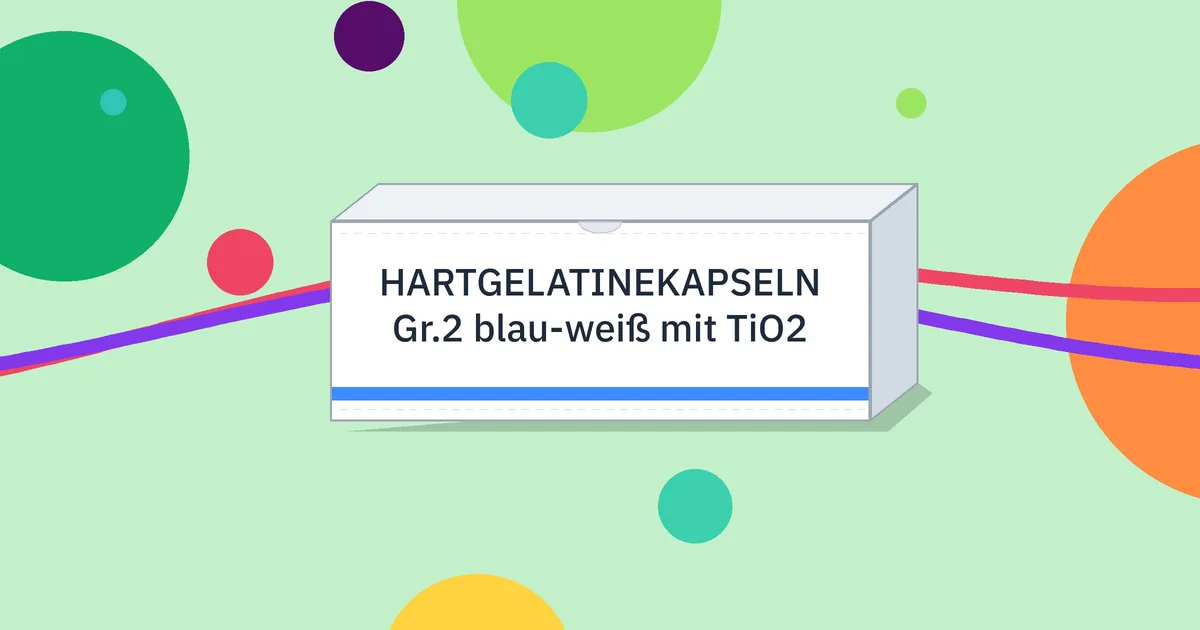 Symbolbild: Packung mit der Aufschrift HARTGELATINEKAPSELN Gr.2 blau-weiß mit TiO2 (PZN 18770402) – Verfügbarkeit und Bezug in Apotheken in Frankfurt am Main