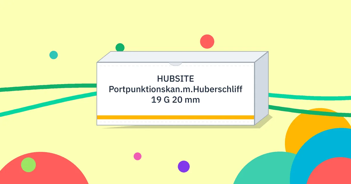 Symbolbild: Packung mit der Aufschrift HUBSITE Portpunktionskan.m.Huberschliff 19 G 20 mm (PZN 14322055) – Verfügbarkeit und Bezug in Apotheken in Frankfurt am Main
