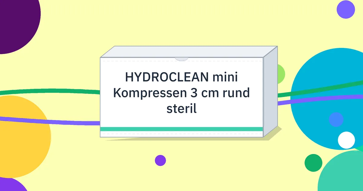 Symbolbild: Packung mit der Aufschrift HYDROCLEAN mini Kompressen 3 cm rund steril (PZN 16701839) – Verfügbarkeit und Bezug in Apotheken in Frankfurt am Main