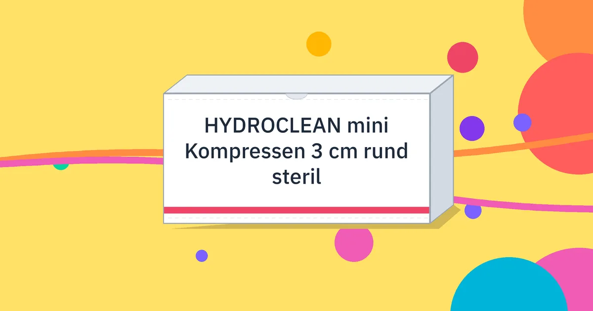 Symbolbild: Packung mit der Aufschrift HYDROCLEAN mini Kompressen 3 cm rund steril (PZN 18437370) – Verfügbarkeit und Bezug in Apotheken in Frankfurt am Main