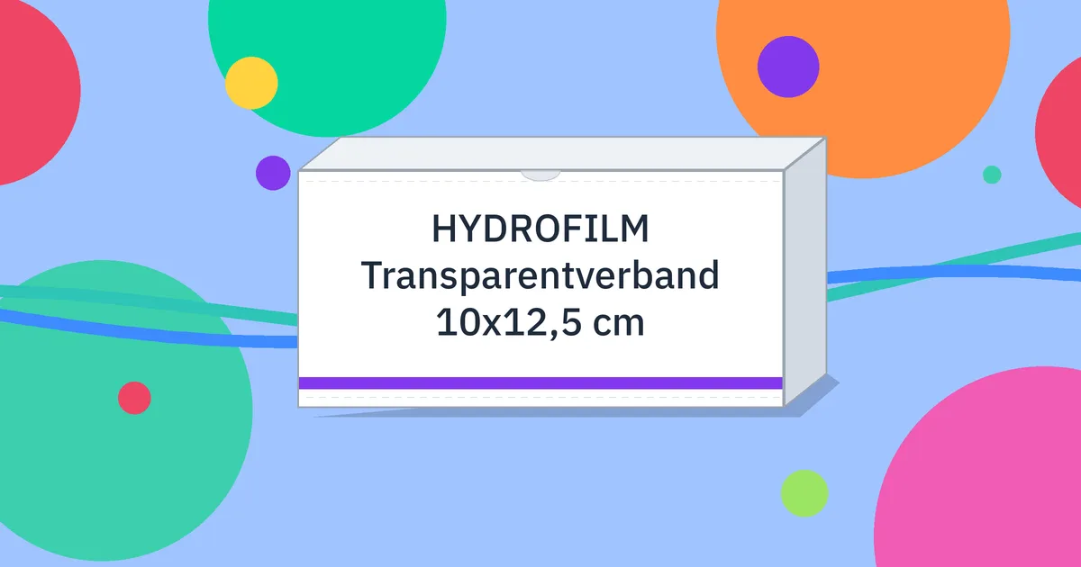Symbolbild: Packung mit der Aufschrift HYDROFILM Transparentverband 10x12,5 cm (PZN 12594476) – Verfügbarkeit und Bezug in Apotheken in Frankfurt am Main