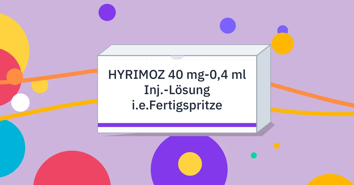 Symbolbild: Packung mit der Aufschrift HYRIMOZ 40 mg-0,4 ml Inj.-Lösung i.e.Fertigspritze (PZN 19267355) – Verfügbarkeit und Bezug in Apotheken in Frankfurt am Main