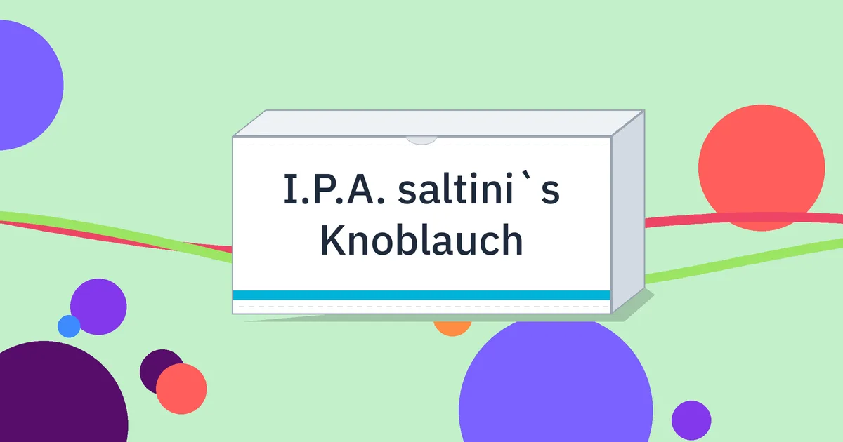 Symbolbild: Packung mit der Aufschrift I.P.A. saltini`s Knoblauch (PZN 16160881) – Verfügbarkeit und Bezug in Apotheken in Frankfurt am Main