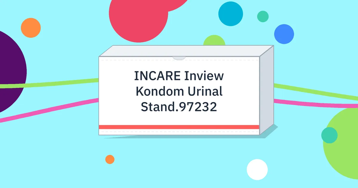 Symbolbild: Packung mit der Aufschrift INCARE Inview Kondom Urinal Stand.97232 (PZN 02185222) – Verfügbarkeit und Bezug in Apotheken in Frankfurt am Main