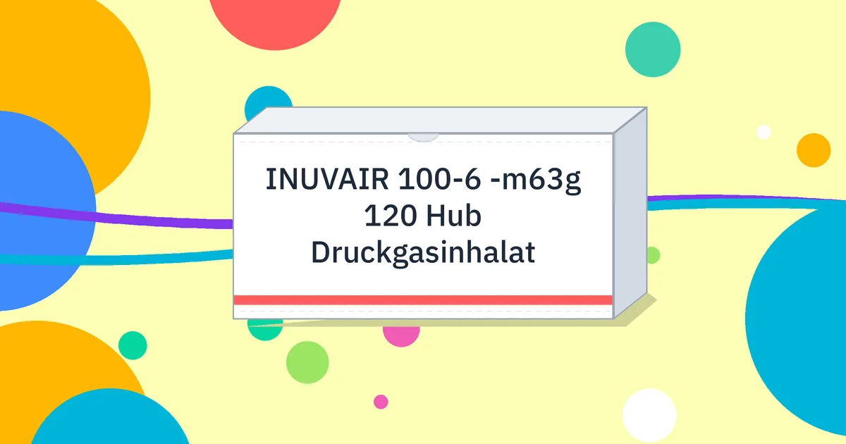 Symbolbild: Packung mit der Aufschrift INUVAIR 100-6 -m63g 120 Hub Druckgasinhalat (PZN 18063828) – Verfügbarkeit und Bezug in Apotheken in Frankfurt am Main