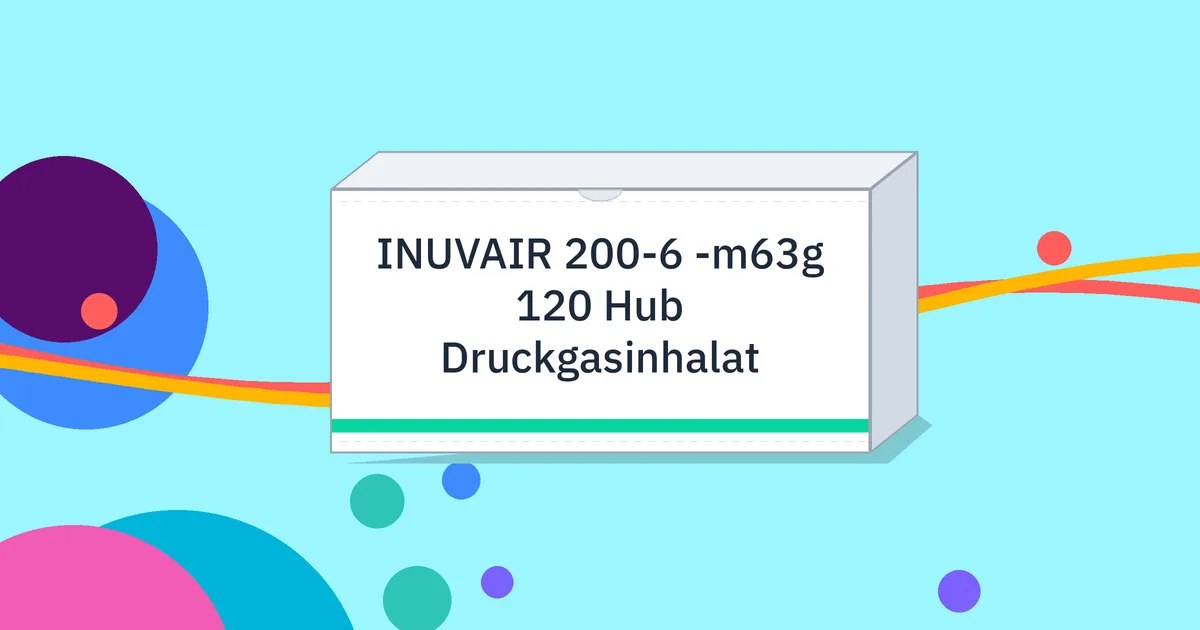 Symbolbild: Packung mit der Aufschrift INUVAIR 200-6 -m63g 120 Hub Druckgasinhalat (PZN 14886390) – Verfügbarkeit und Bezug in Apotheken in Frankfurt am Main