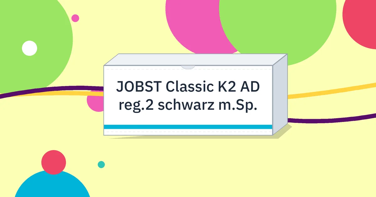 Symbolbild: Packung mit der Aufschrift JOBST Classic K2 AD reg.2 schwarz m.Sp. (PZN 10726123) – Verfügbarkeit und Bezug in Apotheken in Frankfurt am Main