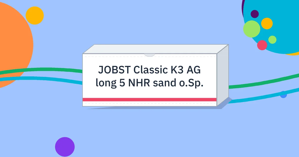 Symbolbild: Packung mit der Aufschrift JOBST Classic K3 AG long 5 NHR sand o.Sp. (PZN 13072142) – Verfügbarkeit und Bezug in Apotheken in Frankfurt am Main