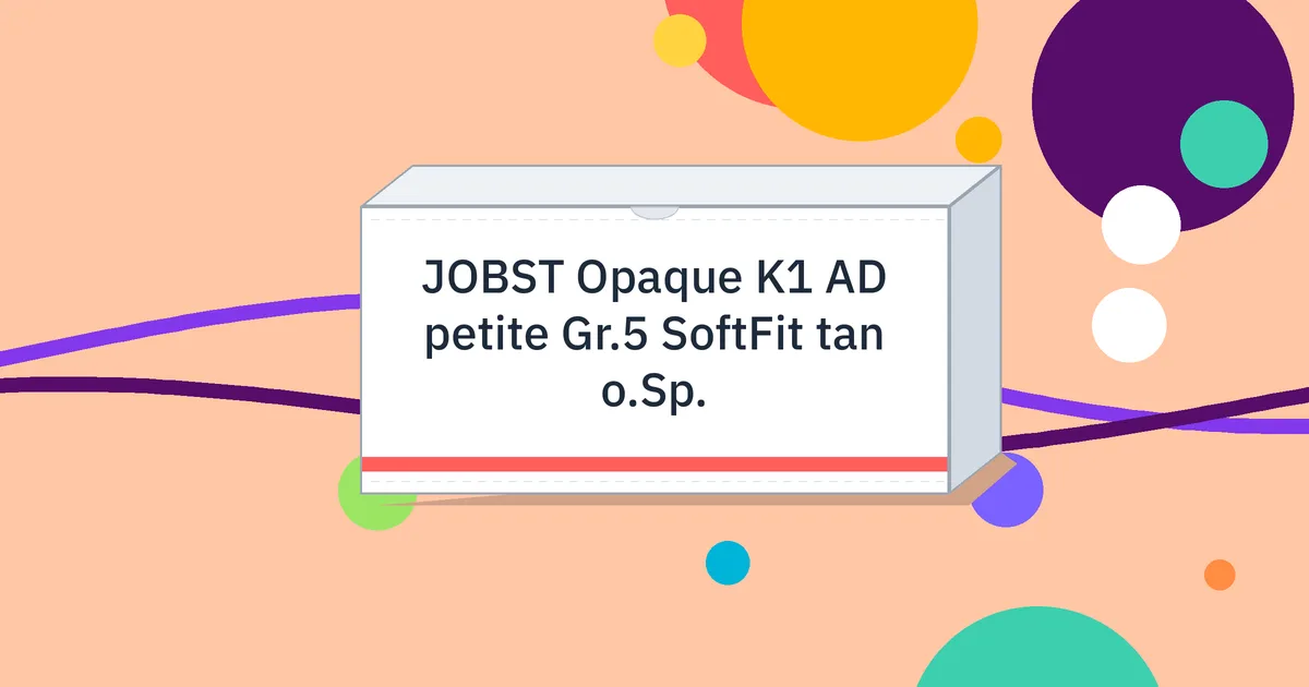 Symbolbild: Packung mit der Aufschrift JOBST Opaque K1 AD petite Gr.5 SoftFit tan o.Sp. (PZN 16264244) – Verfügbarkeit und Bezug in Apotheken in Frankfurt am Main