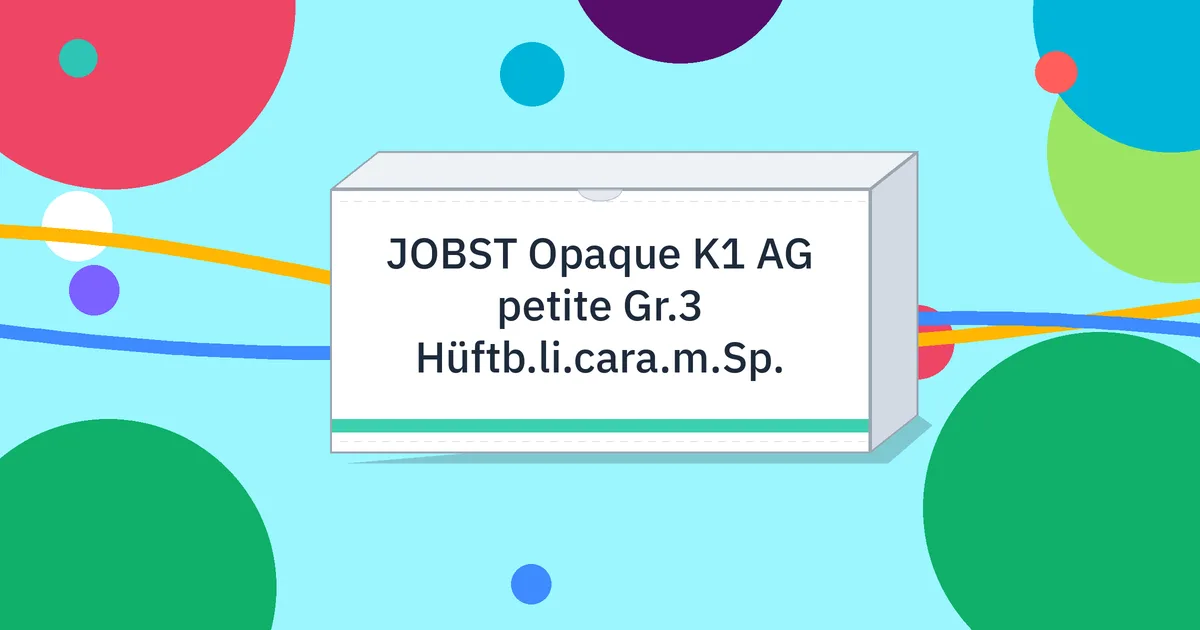 Symbolbild: Packung mit der Aufschrift JOBST Opaque K1 AG petite Gr.3 Hüftb.li.cara.m.Sp. (PZN 13097521) – Verfügbarkeit und Bezug in Apotheken in Frankfurt am Main