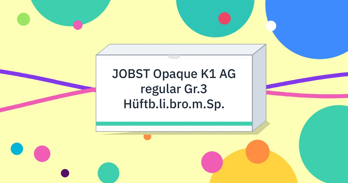 Symbolbild: Packung mit der Aufschrift JOBST Opaque K1 AG regular Gr.3 Hüftb.li.bro.m.Sp. (PZN 13097372) – Verfügbarkeit und Bezug in Apotheken in Frankfurt am Main