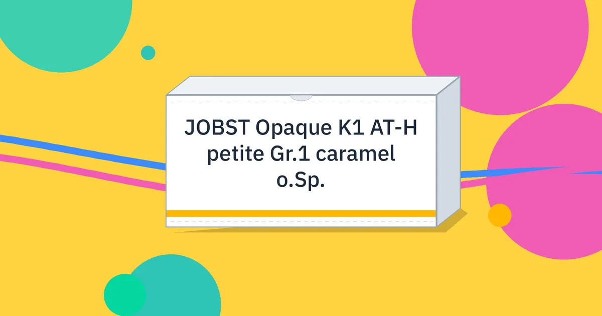 Symbolbild: Packung mit der Aufschrift JOBST Opaque K1 AT-H petite Gr.1 caramel o.Sp. (PZN 13102239) – Verfügbarkeit und Bezug in Apotheken in Frankfurt am Main