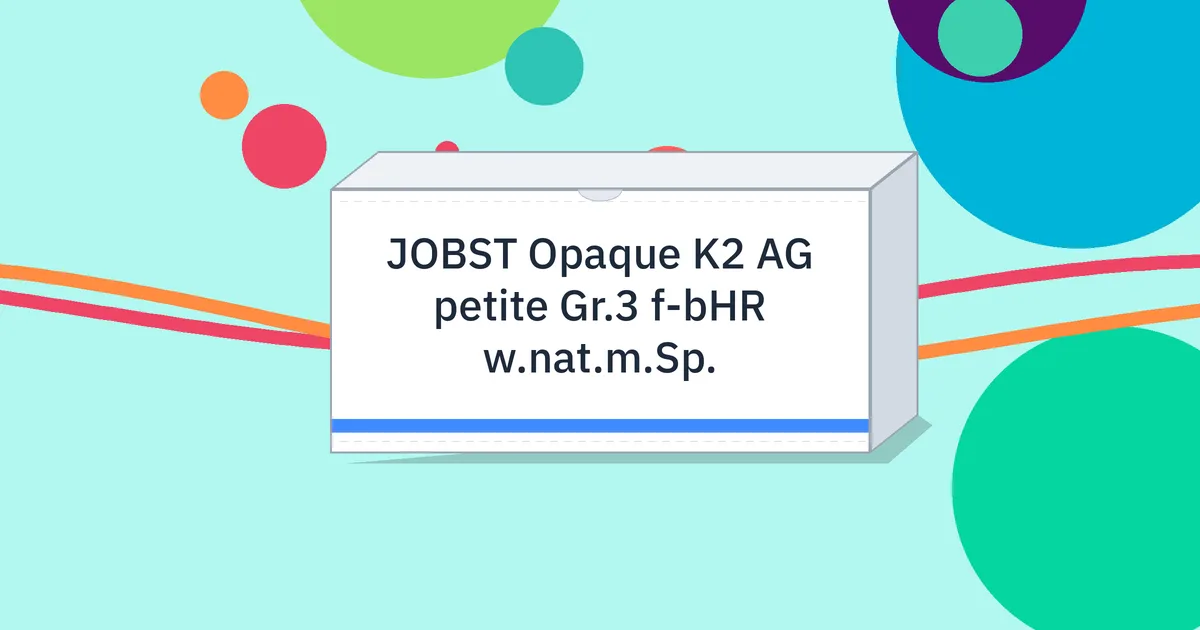Symbolbild: Packung mit der Aufschrift JOBST Opaque K2 AG petite Gr.3 f-bHR w.nat.m.Sp. (PZN 11255708) – Verfügbarkeit und Bezug in Apotheken in Frankfurt am Main