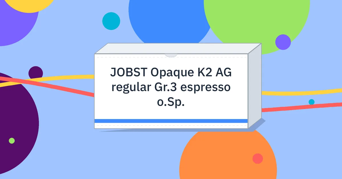 Symbolbild: Packung mit der Aufschrift JOBST Opaque K2 AG regular Gr.3 espresso o.Sp. (PZN 16281952) – Verfügbarkeit und Bezug in Apotheken in Frankfurt am Main