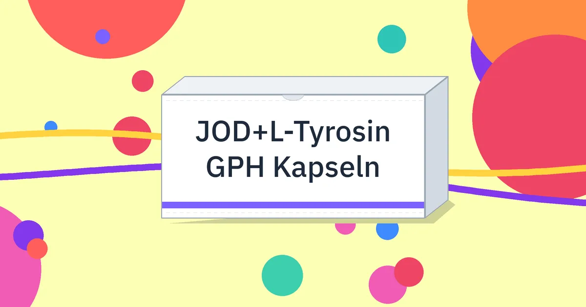 Symbolbild: Packung mit der Aufschrift JOD+L-Tyrosin GPH Kapseln (PZN 07350542) – Verfügbarkeit und Bezug in Apotheken in Frankfurt am Main