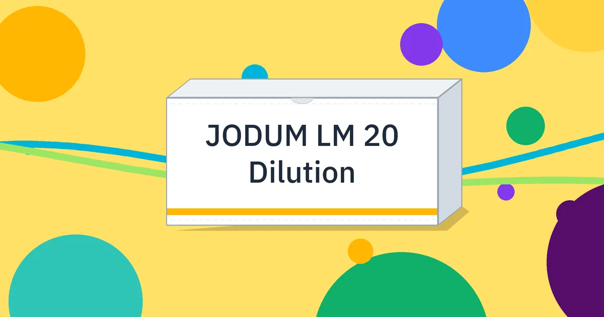 Symbolbild: Packung mit der Aufschrift JODUM LM 20 Dilution (PZN 12915779) – Verfügbarkeit und Bezug in Apotheken in Frankfurt am Main