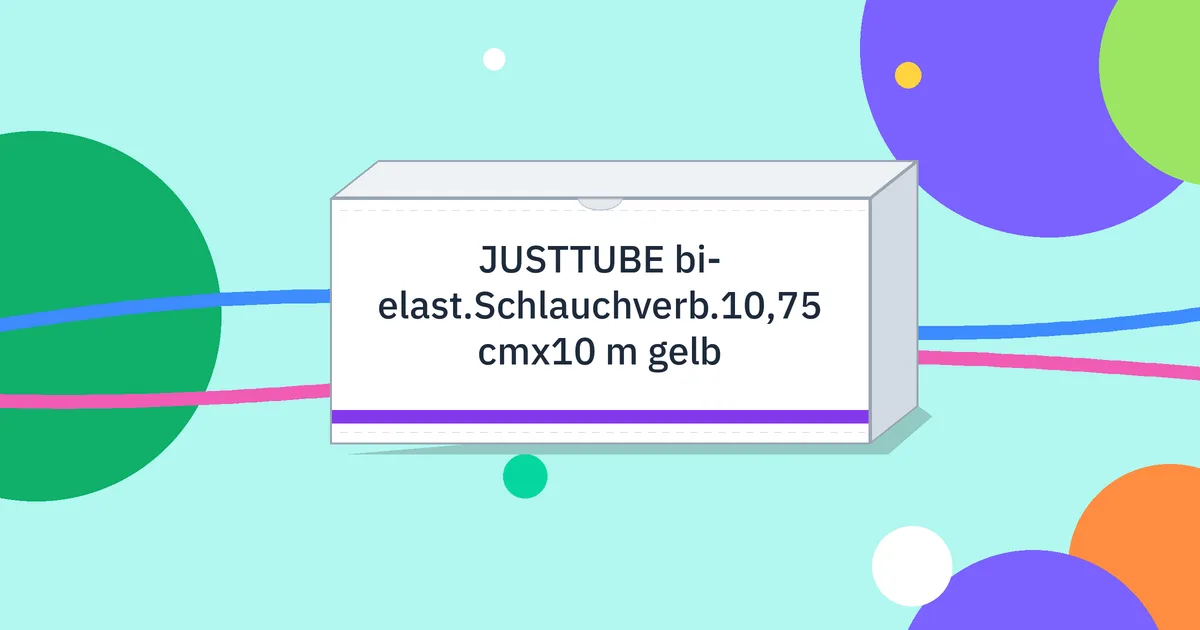 Symbolbild: Packung mit der Aufschrift JUSTTUBE bi-elast.Schlauchverb.10,75 cmx10 m gelb (PZN 19515899) – Verfügbarkeit und Bezug in Apotheken in Frankfurt am Main